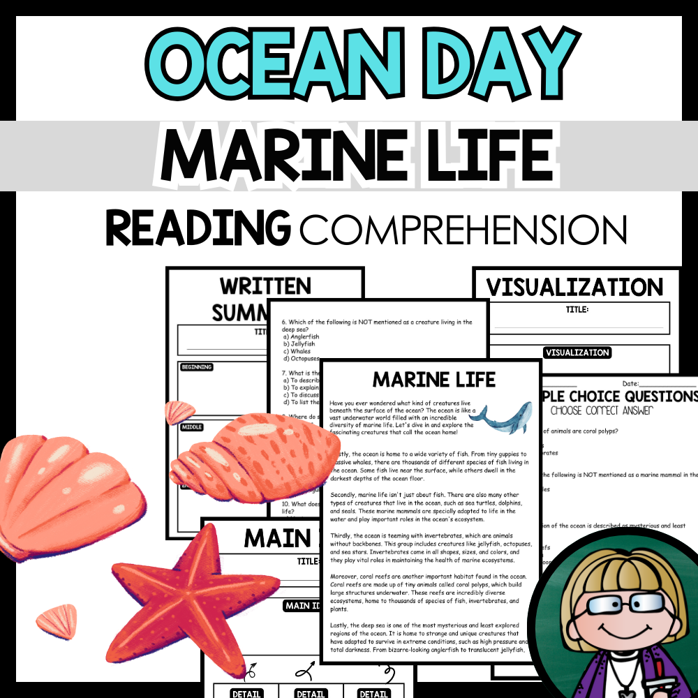 Ocean Day - Marine Life Reading comprehension Passage and Questions – Ideas