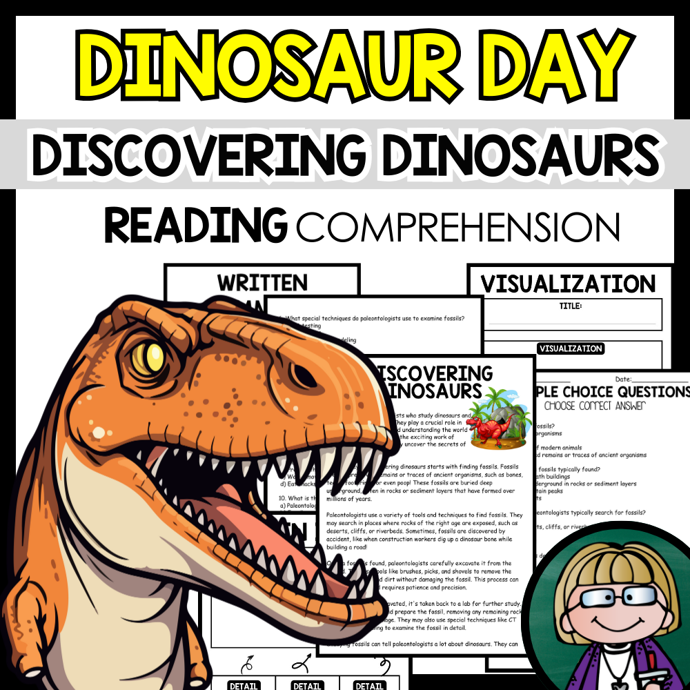 Dinosaur Day - Discovering Dinosaurs Reading comprehension Passage and ...