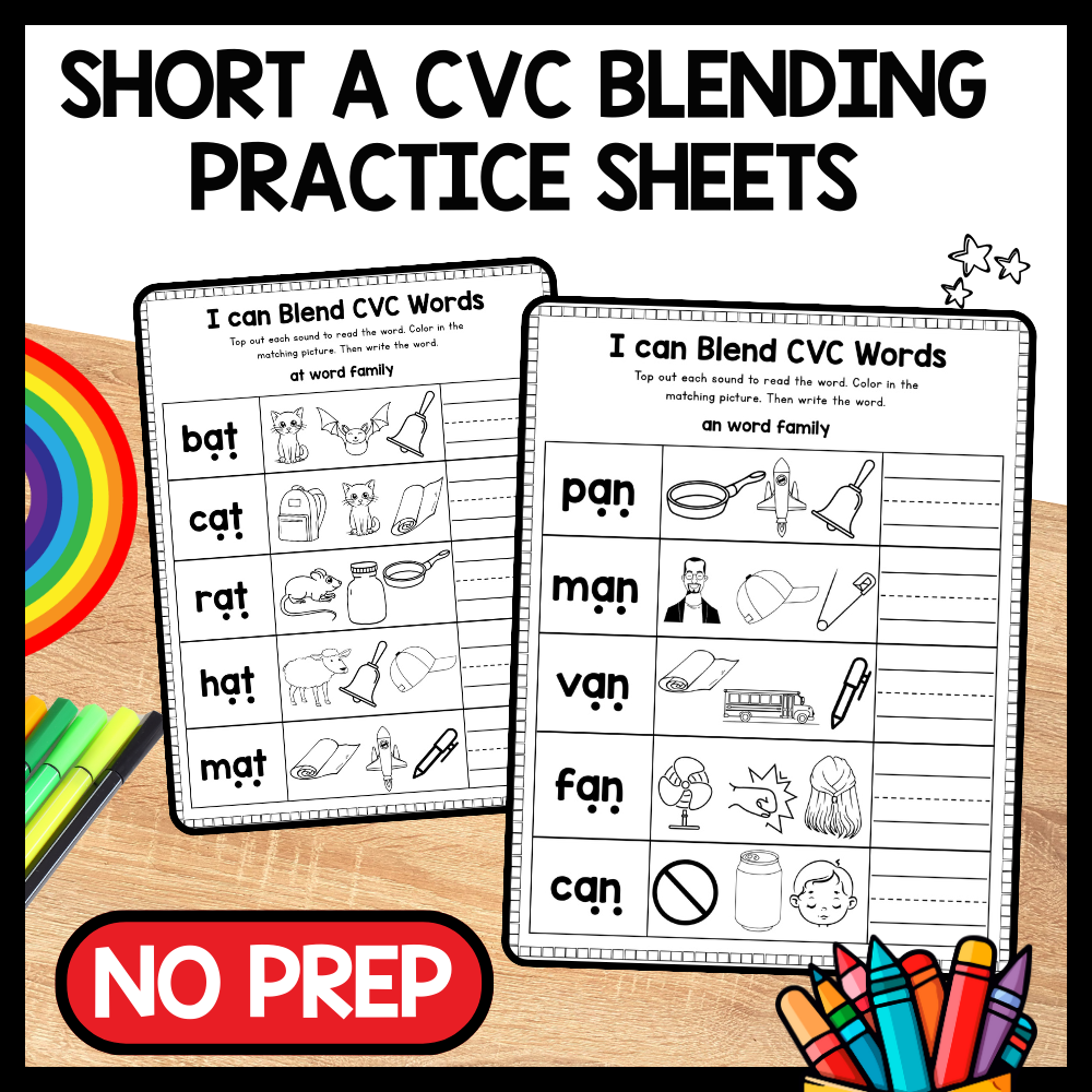 Short A CVC Blending Practice Sheets – Ideas