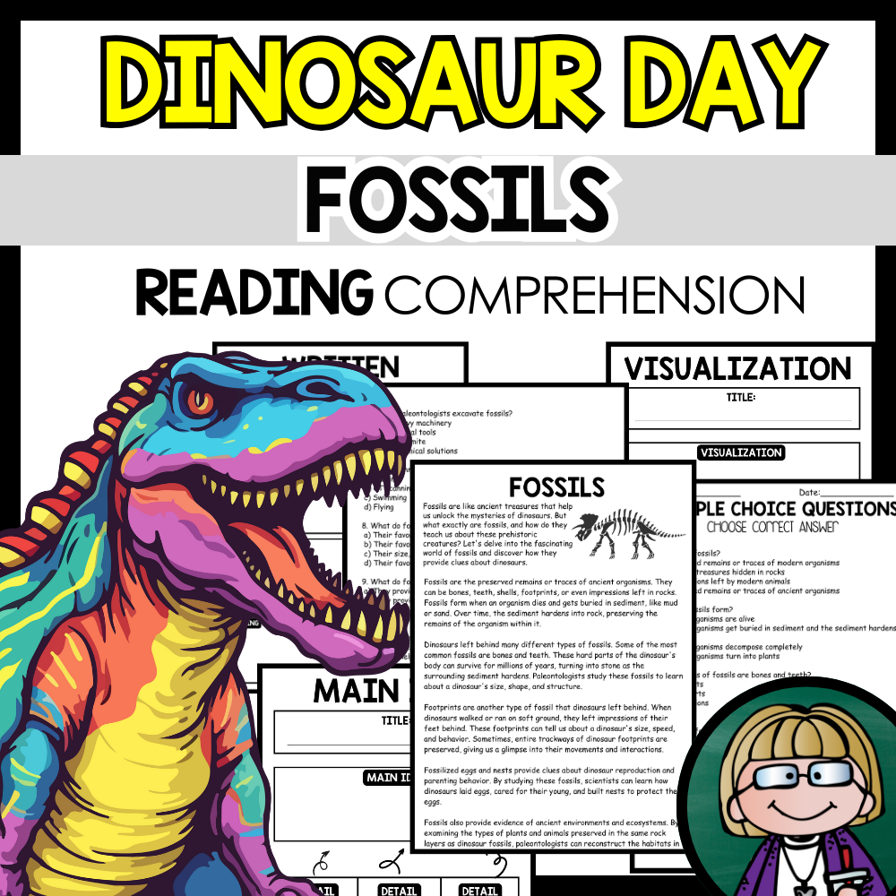 Dinosaur Day - Fossils Reading comprehension Passage and Questions – Ideas