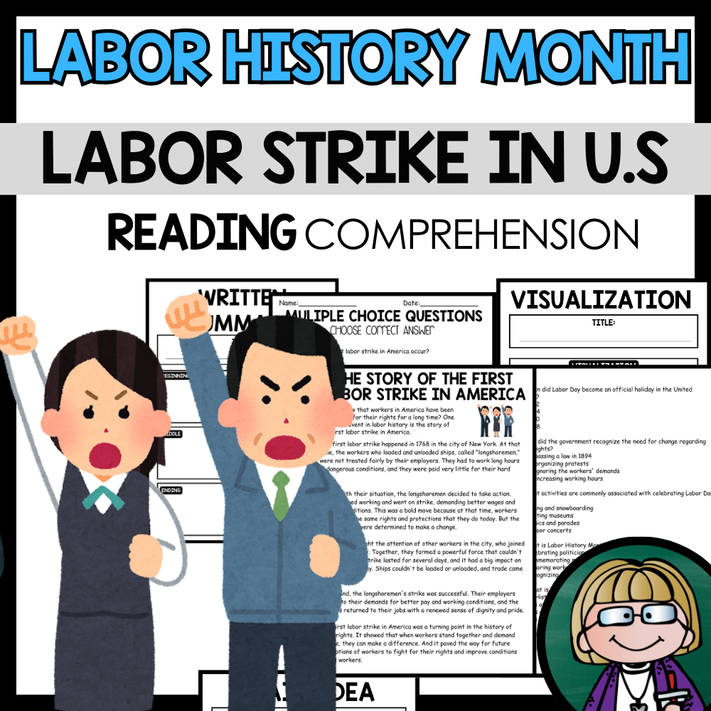 Labor History Month - Labor Strike in U.S Reading comprehension Passag ...