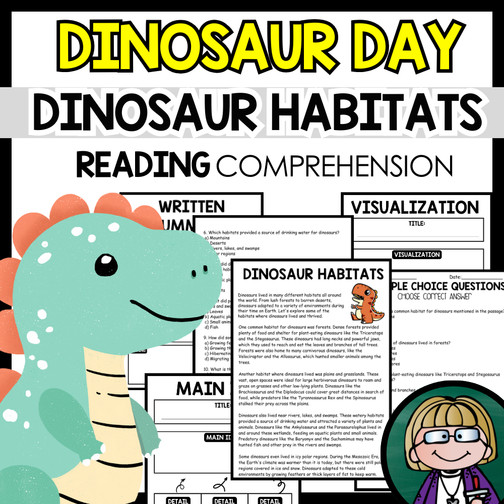 Dinosaur Day - Dinosaur Habitats Reading comprehension Passage and Que ...
