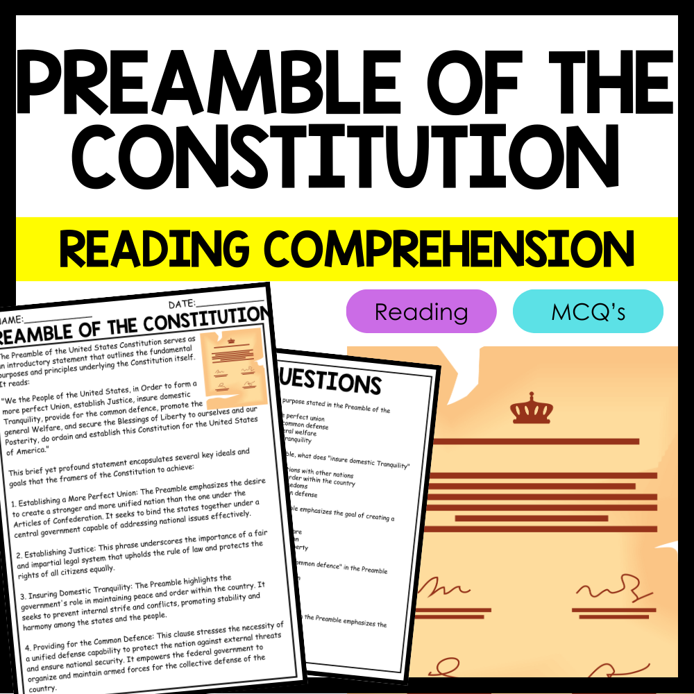 Preamble of the Constitution Reading comprehension – Ideas