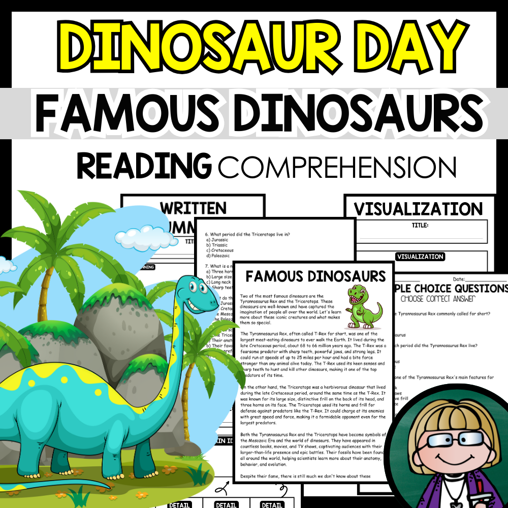 Dinosaur Day - Famous Dinosaurs Reading comprehension Passage and Ques ...