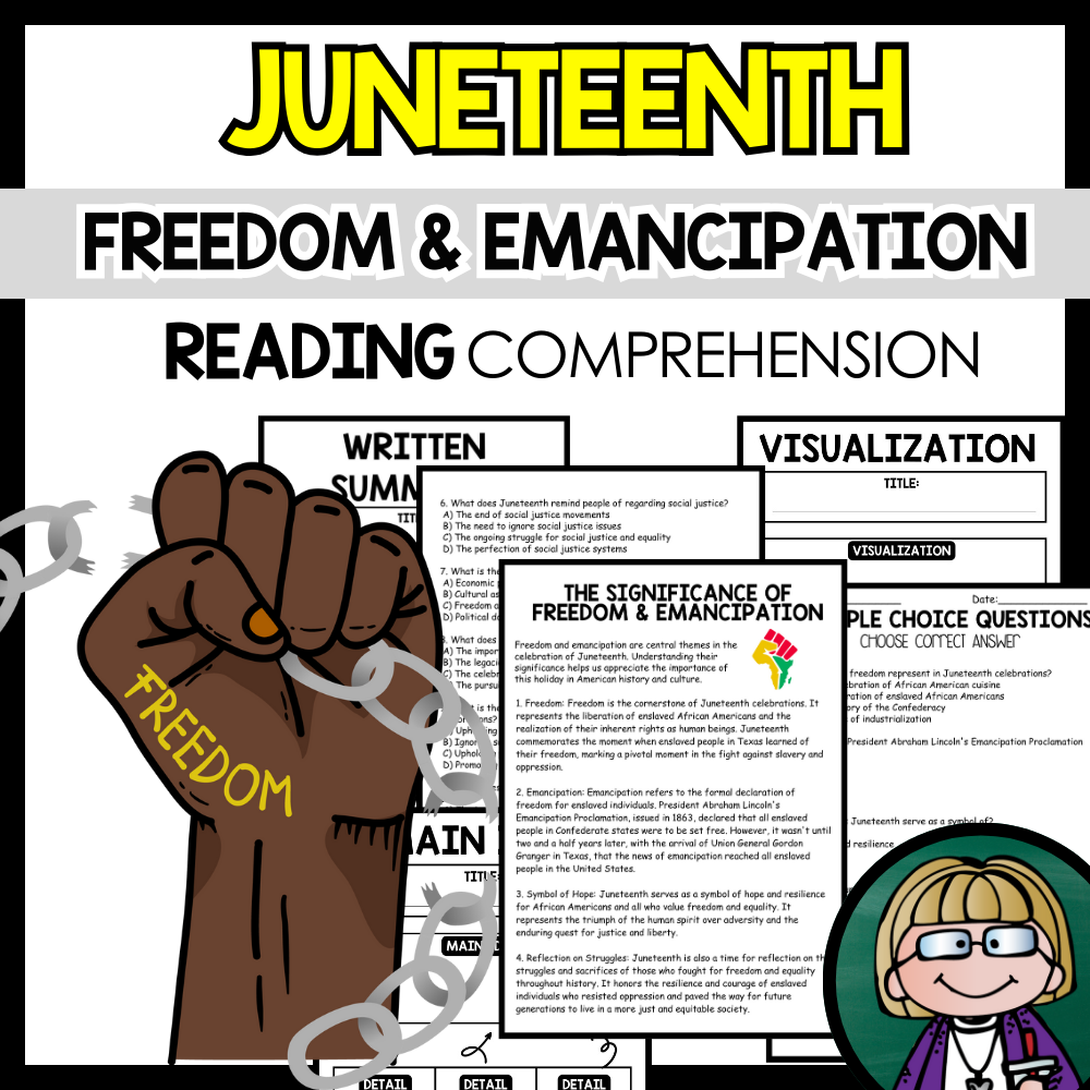 Juneteenth - Freedom & Emancipation Reading comprehension Passage and ...