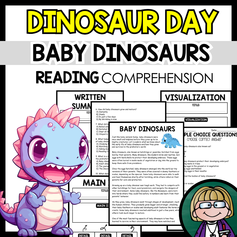 Dinosaur Day - Baby Dinosaurs Reading comprehension Passage and Questi ...