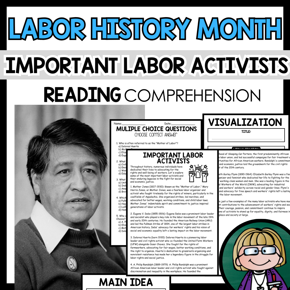 Labor History Month - Important Labor Activists Reading comprehension ...