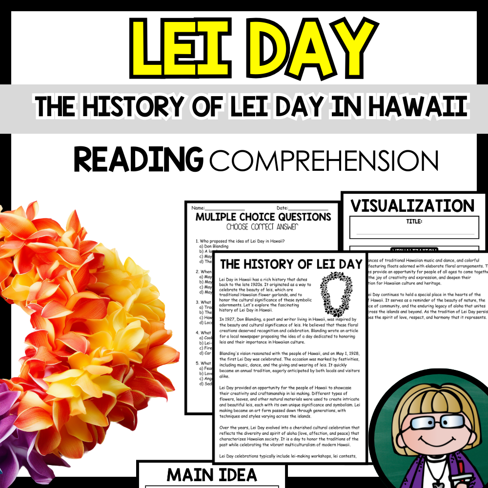 LEI Day - The History of LEI Day in Hawaii Reading comprehension Passa ...