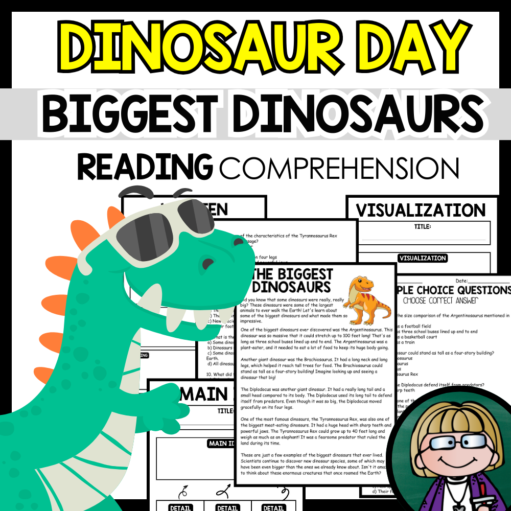Dinosaur Day - Biggest Dinosaurs Reading comprehension Passage and Que ...