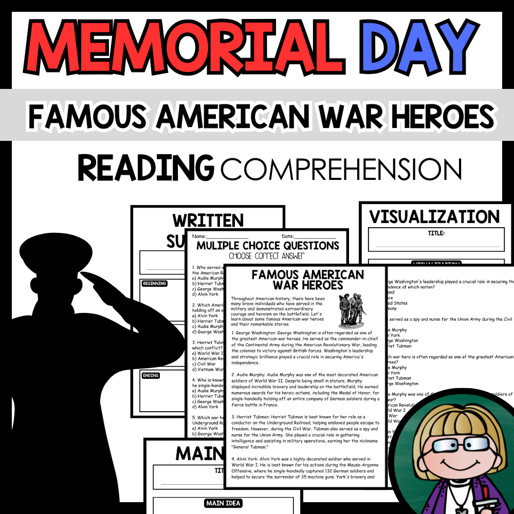 Memorial Day - Famous American War Heroes Reading comprehension Passag ...