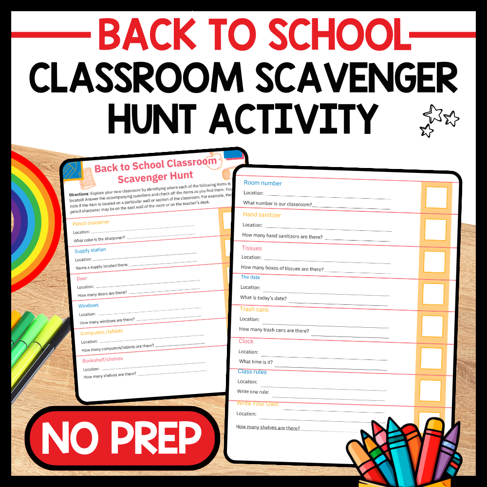 Back to School Classroom Scavenger Hunt Activity – Ideas