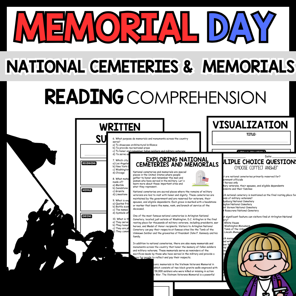 Memorial Day - National Cemeteries & Memorials Reading comprehension P ...