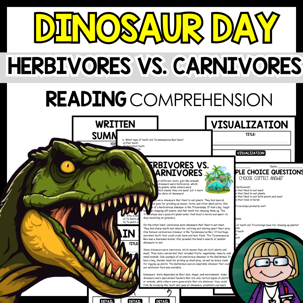 Dinosaur Day - Herbivores vs. Carnivores Reading comprehension Passage ...