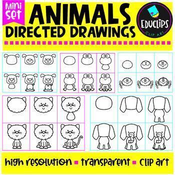 5 Animal Themed Directed Drawings | Step-by-Step CLIPART {Educlips Cli ...