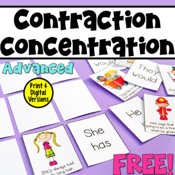 Advanced Contraction Memory Matching Game in Print and Digital – Ideas