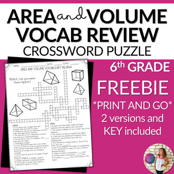 Area and Volume Vocabulary Math Crossword Puzzle FREE – Ideas