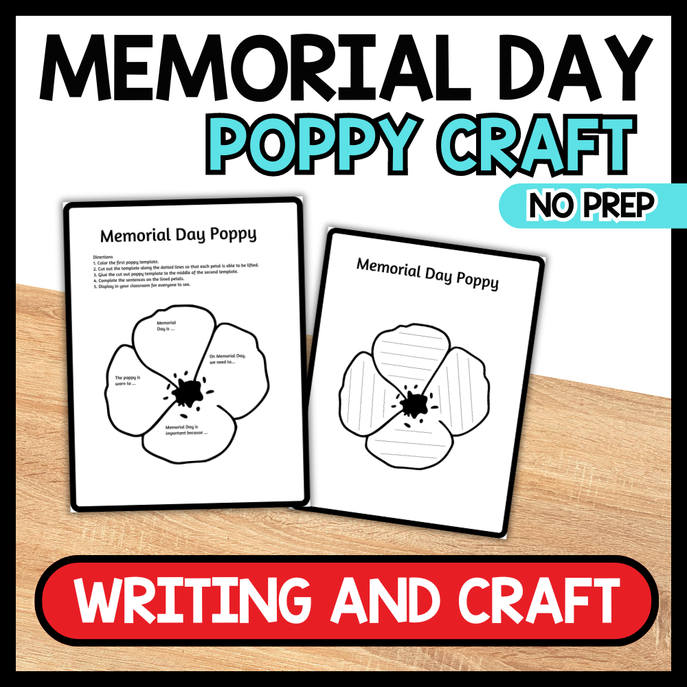Memorial Day - Poppy Craft Writing prompt activity - Bulletin Board Cr ...